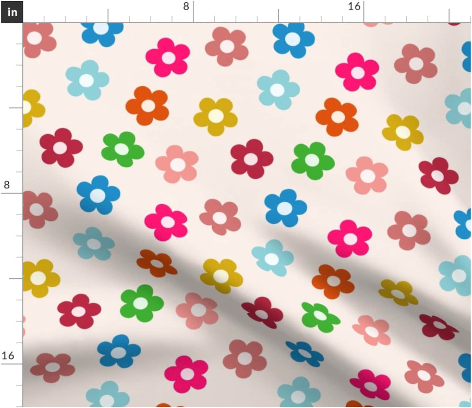 Colorful Retro Daisy Flowers Fabric by the Yard. Quilting Cotton, Knit ...