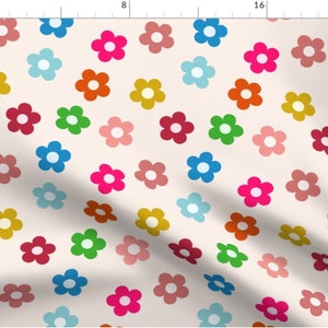 Colorful Retro Daisy Flowers Fabric by the Yard. Quilting Cotton, Knit ...