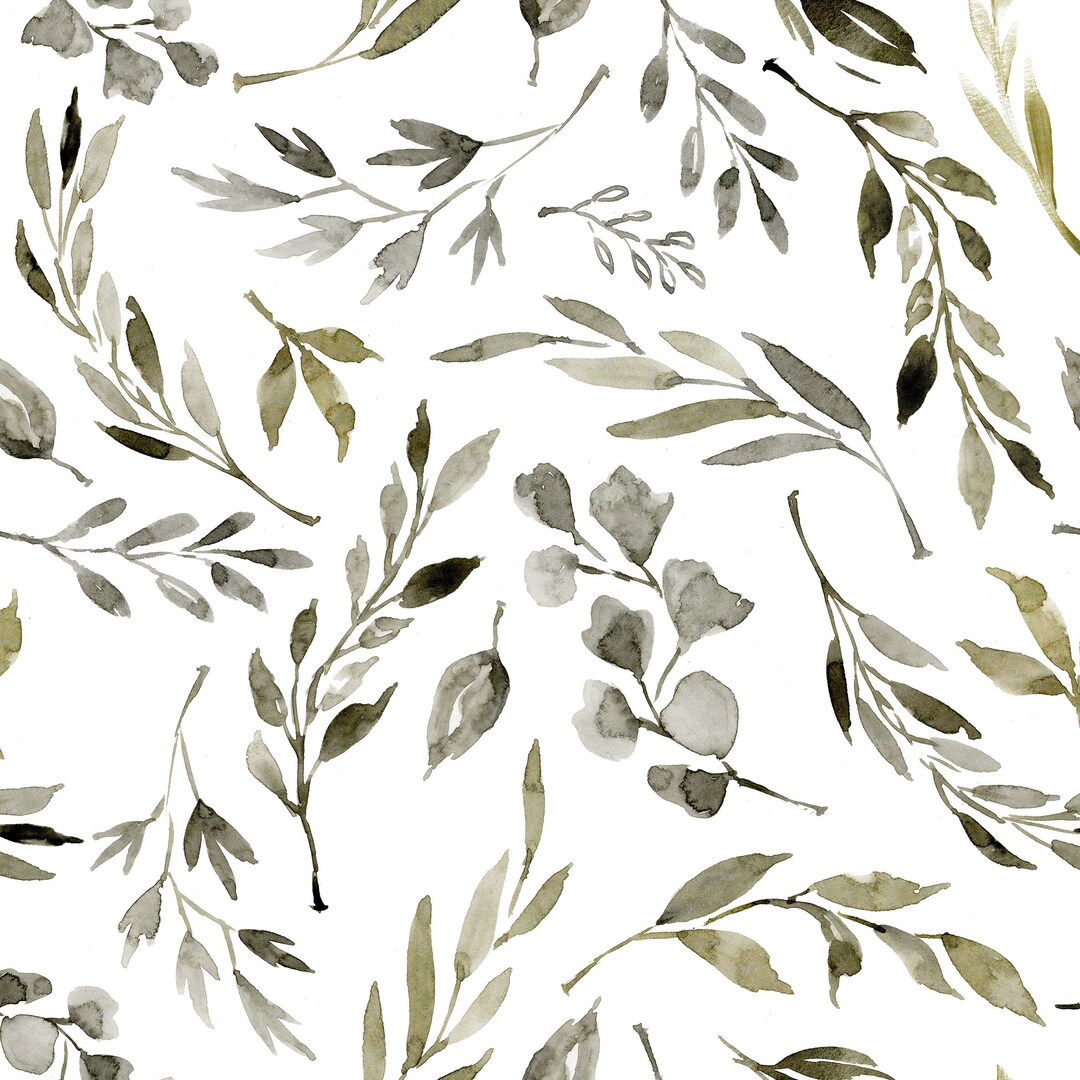 Botanical Leaves Fabric by the Yard. Plants, Olive, Muted, Nature ...