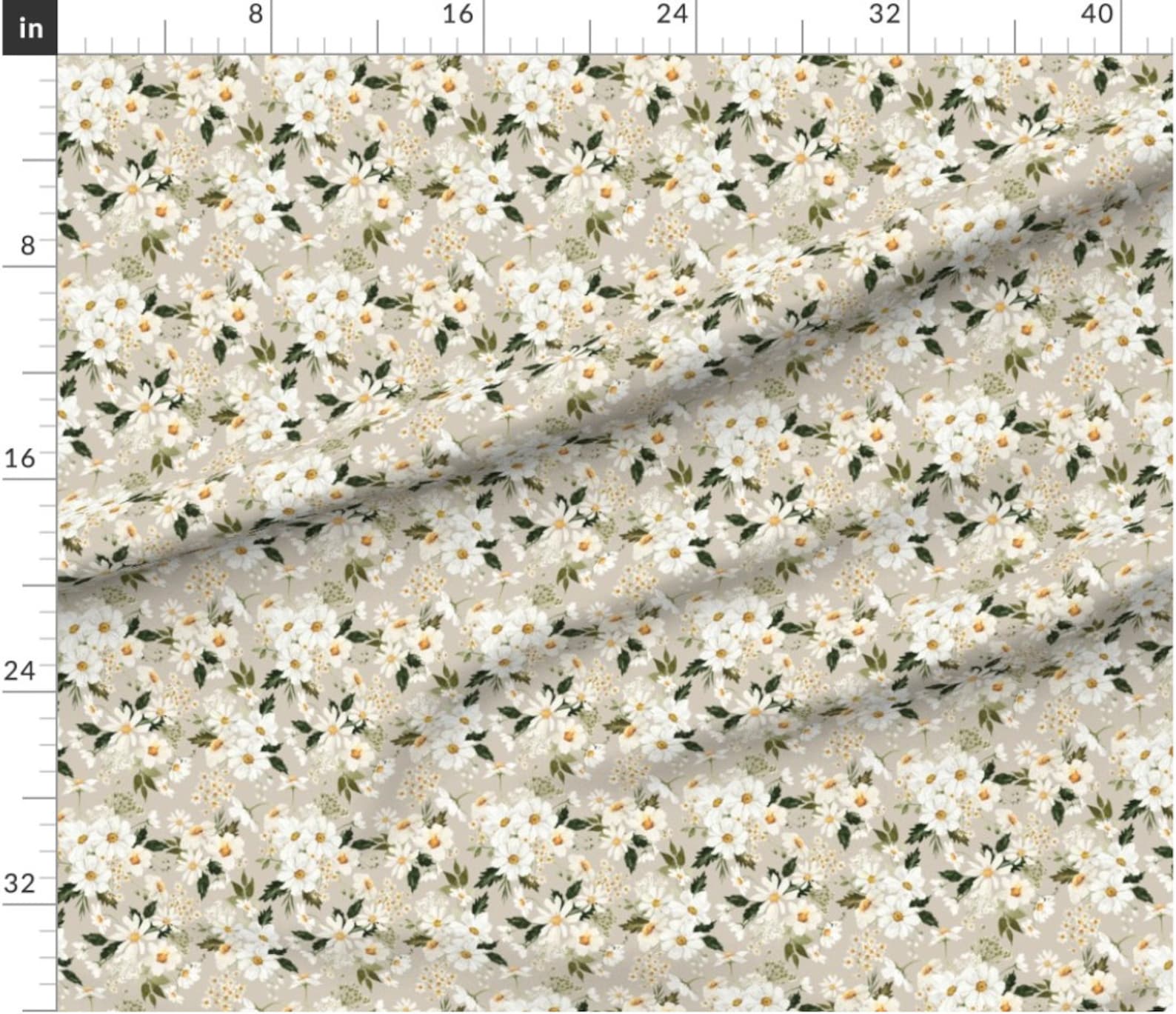 Daisy Floral Fabric by the Yard. Quilting Cotton, Poplin, Organic Knit ...