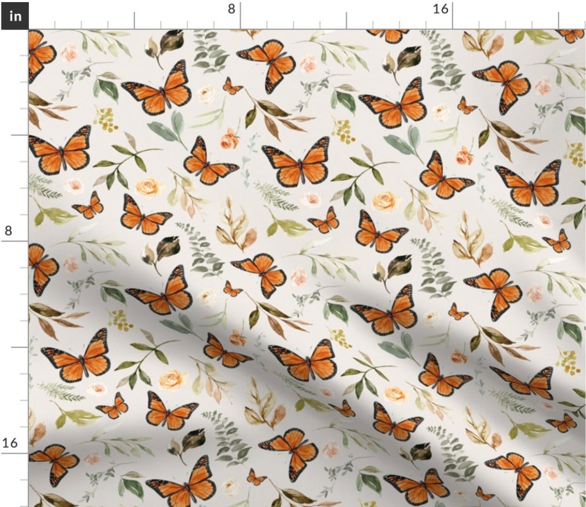 Monarch Butterfly Fabric - Watercolor Butterflies and Florals ...