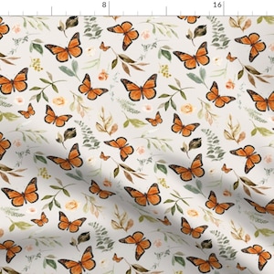 Monarch Butterfly Fabric - Watercolor Butterflies and Florals ...
