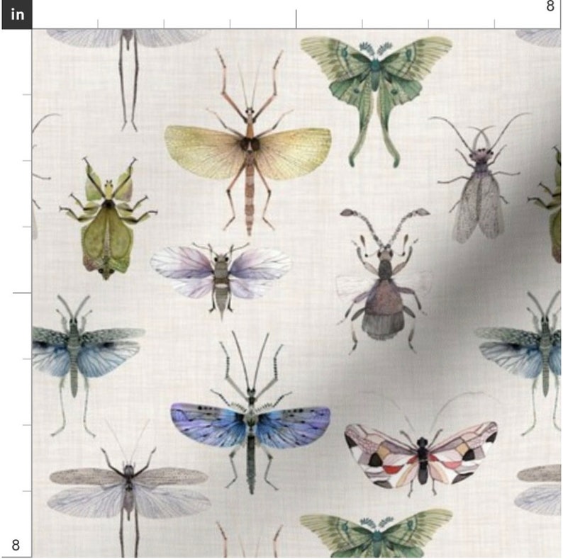 Bug Fabric - Watercolor Bugs and Insects, Beetles, Boy, Dragonflies ...