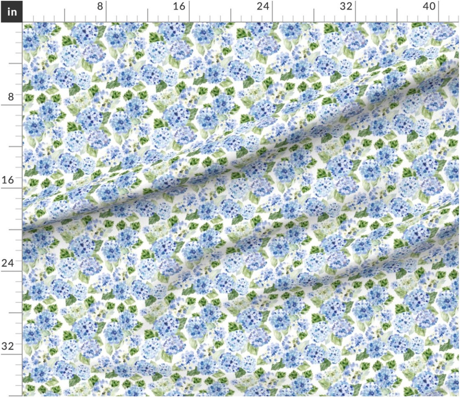 Blue Hydrangea Floral Fabric by the Yard. Quilting Cotton, Organic Knit ...