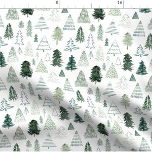 Spruce Christmas Forest Fabric, Watercolor Winter Trees, Woodland, Xmas ...