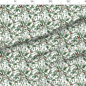 Pine and Berry Floral Fabric by the Yard. Christmas Florals Foliage ...