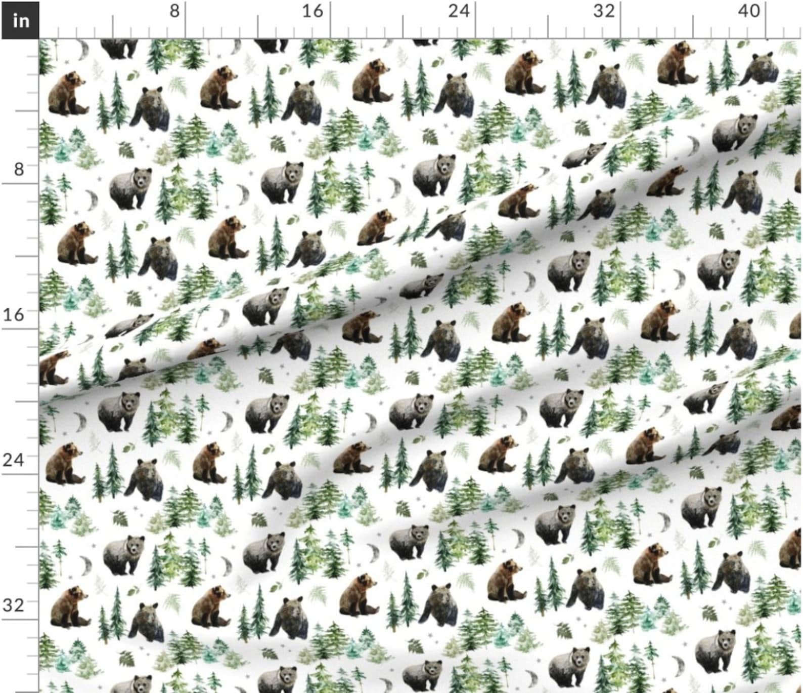 Woodland Bears Fabric by the Yard. Quilting Cotton, Organic Knit ...
