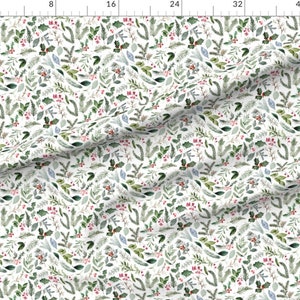Pine and Berry Floral Fabric by the Yard. Christmas Floral, Mistletoe ...