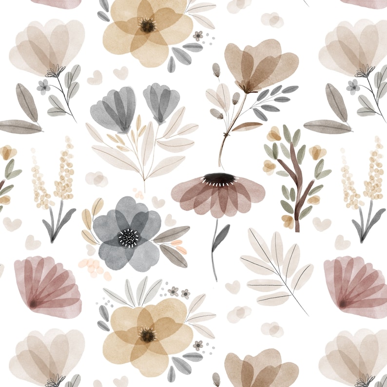 Gray and Neutral Blooms Floral Fabric by the Yard. Quilting Cotton ...