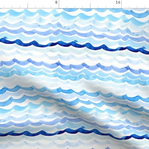 Watercolor Waves Fabric - Coastal Blue Ocean, Beach, Summer - Quilting ...