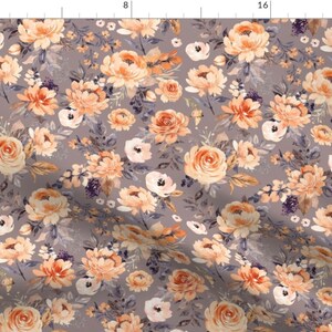 Peach Floral Fabric by the Yard. Watercolor Florals, Orange, Autumn ...