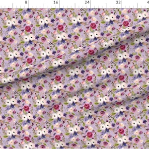 Lavender Floral Fabric by the Yard. Quilting Cotton, Organic Knit ...