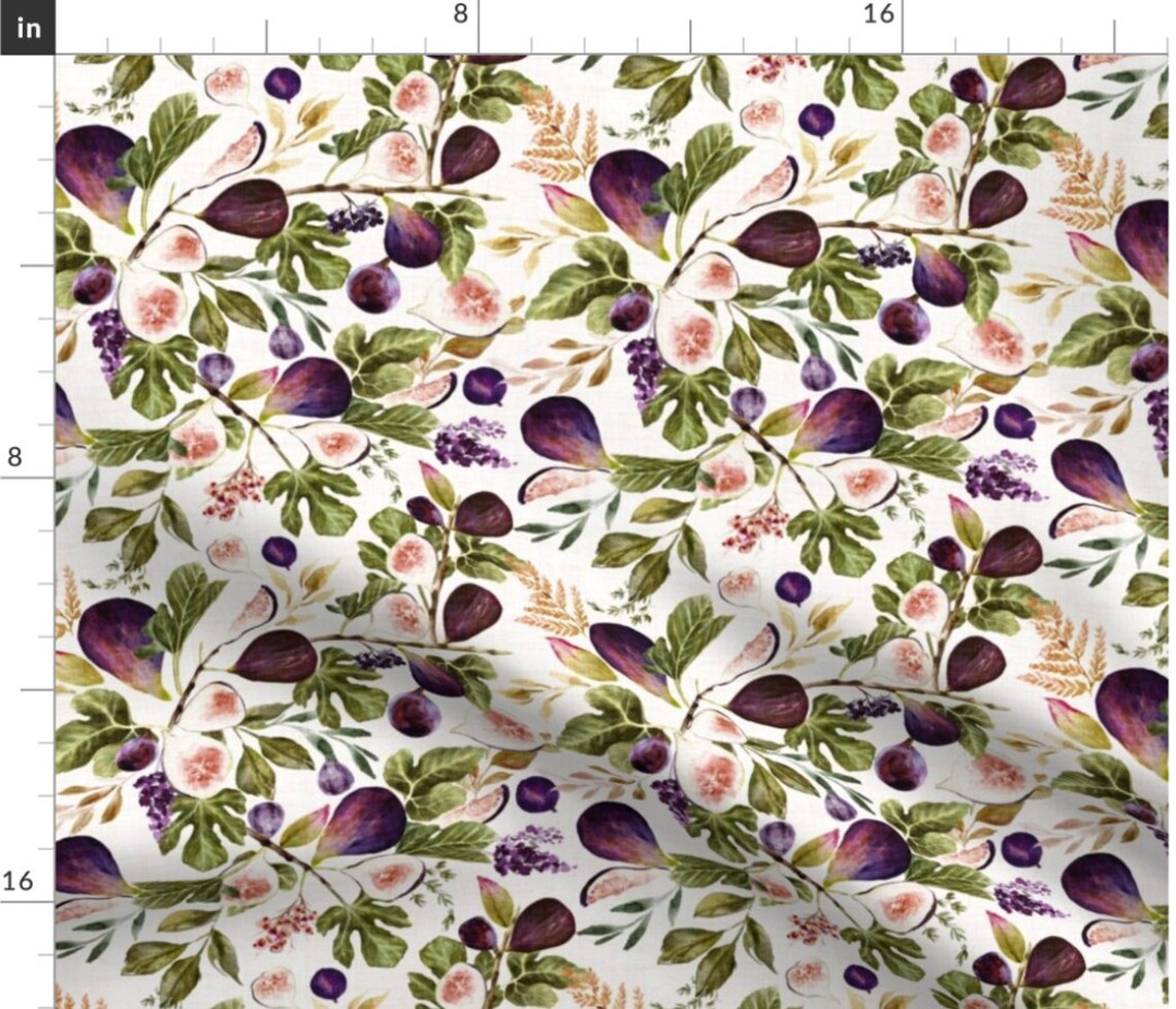 Summer Figs and Botanical Leaves Fabric by the Yard. Quilting Cotton ...