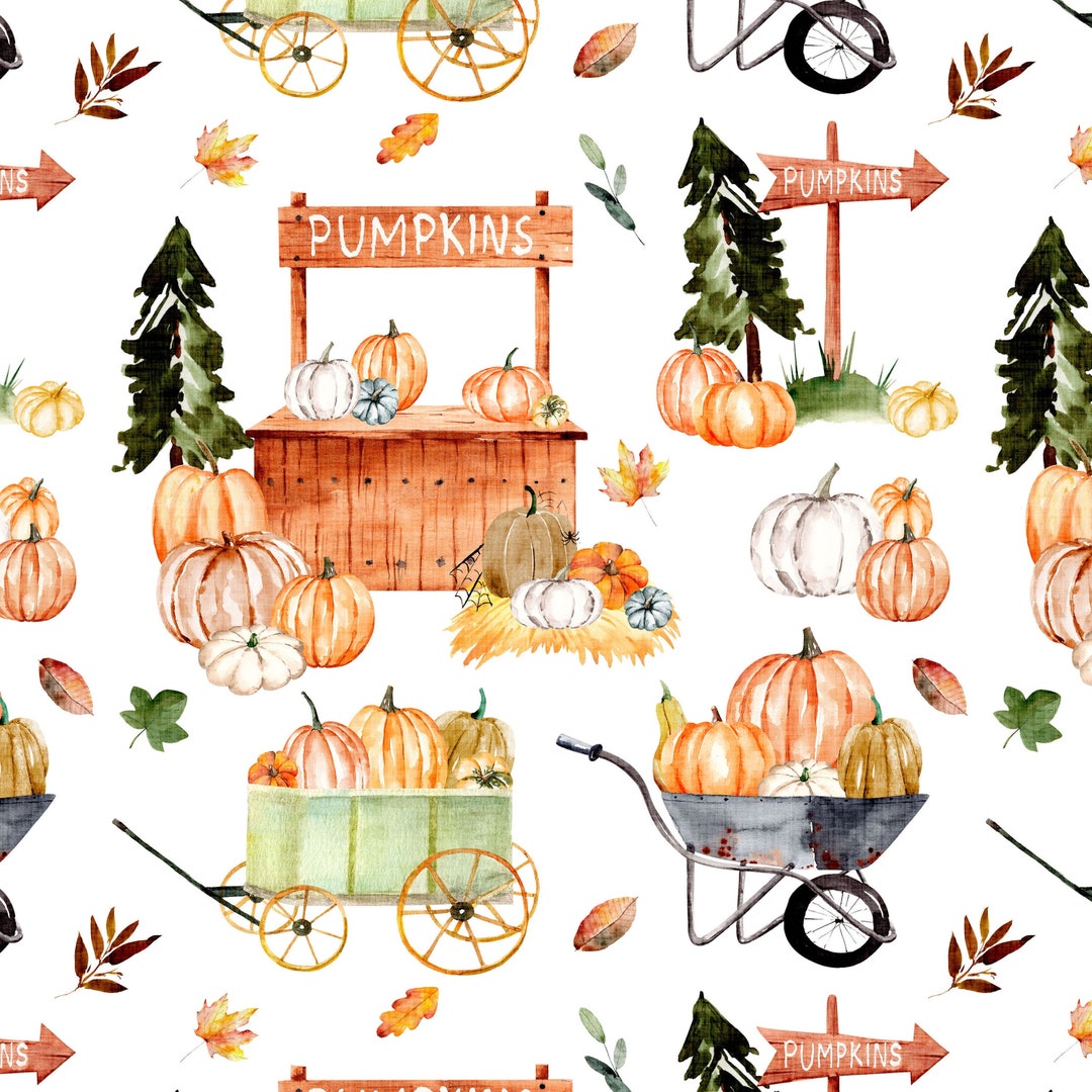 Pumpkin Patch Fabric by the Yard. Halloween Fabric, Fall, Autumn, Farm ...