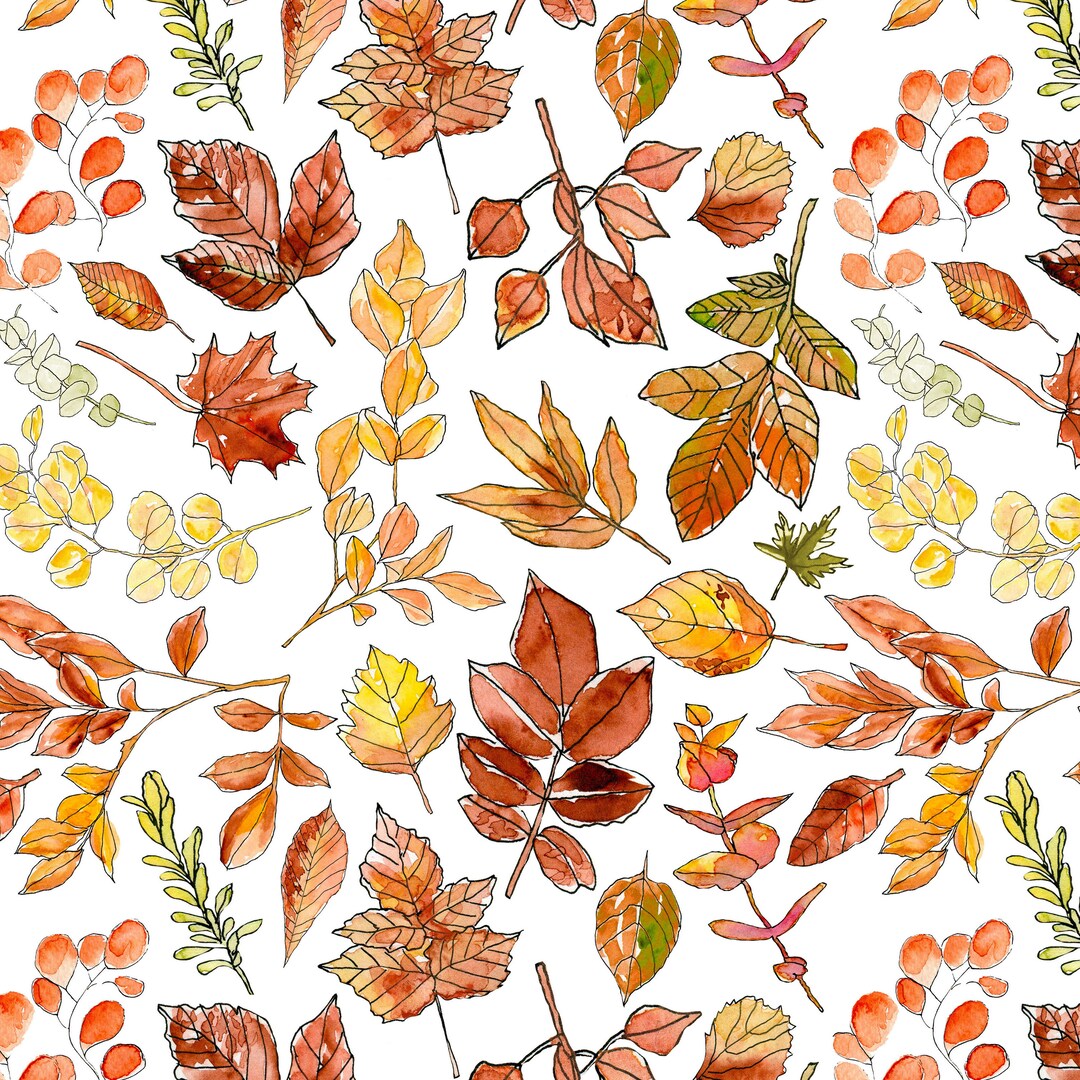 Fall Leaves Fabric - Watercolor Autumn Leaf, Fall Foliage - Quilting ...