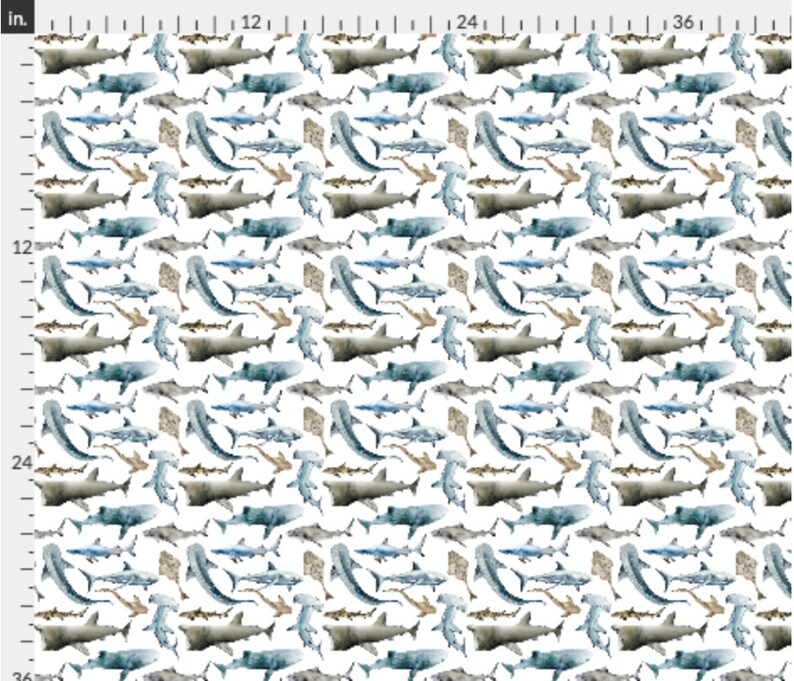 Watercolor Sharks Fabric by the Yard. Quilting Cotton Knit - Etsy