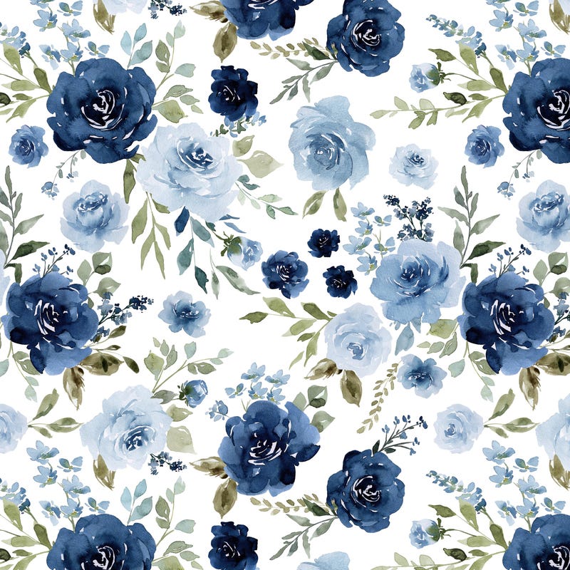 Blue Floral Fabric - Etsy