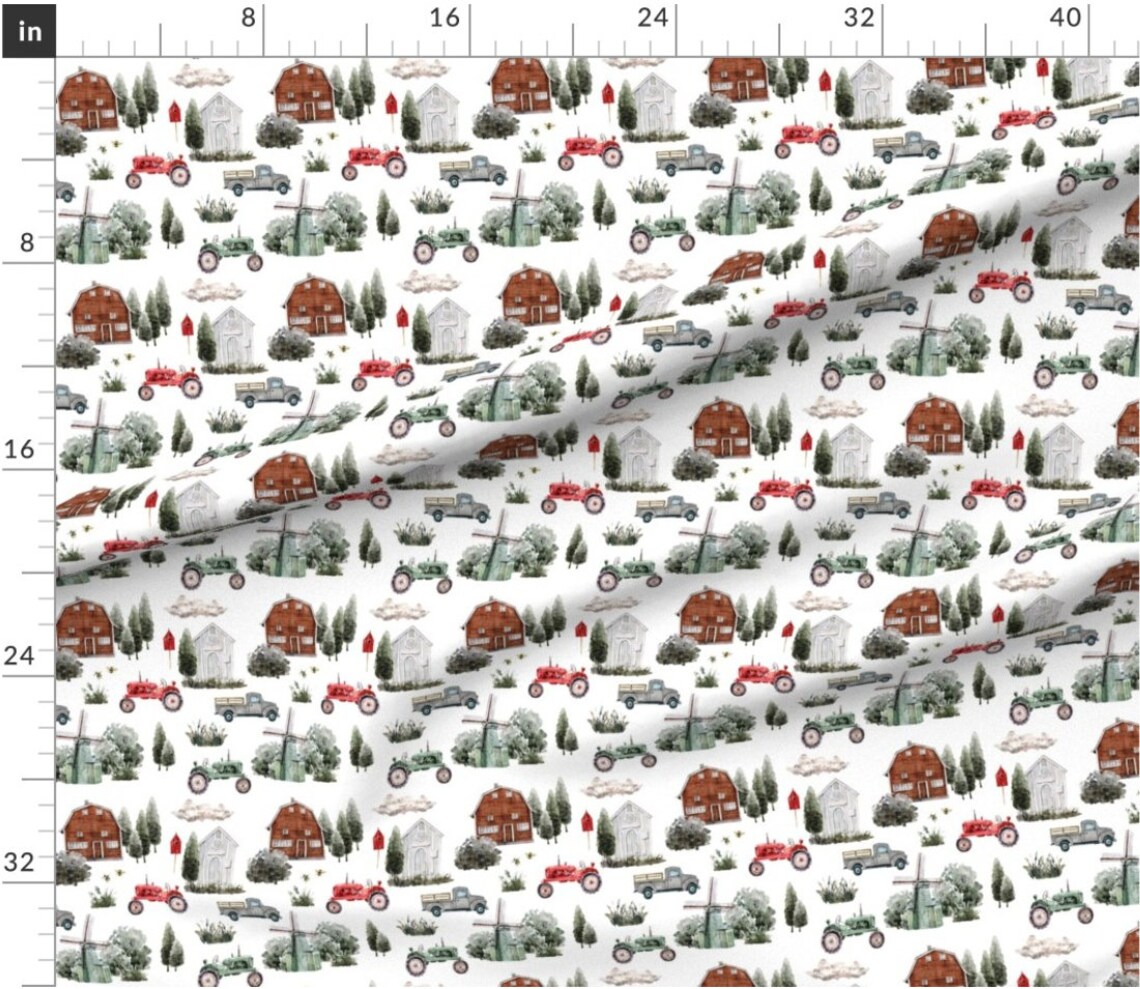 Vintage Farm Fabric by the Yard. Quilting Cotton, Knit, Jersey, Minky ...