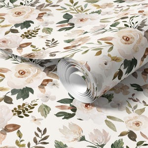 Neutral Floral Wallpaper - Romantic, Girly, Feminine, Botanical Flowers ...