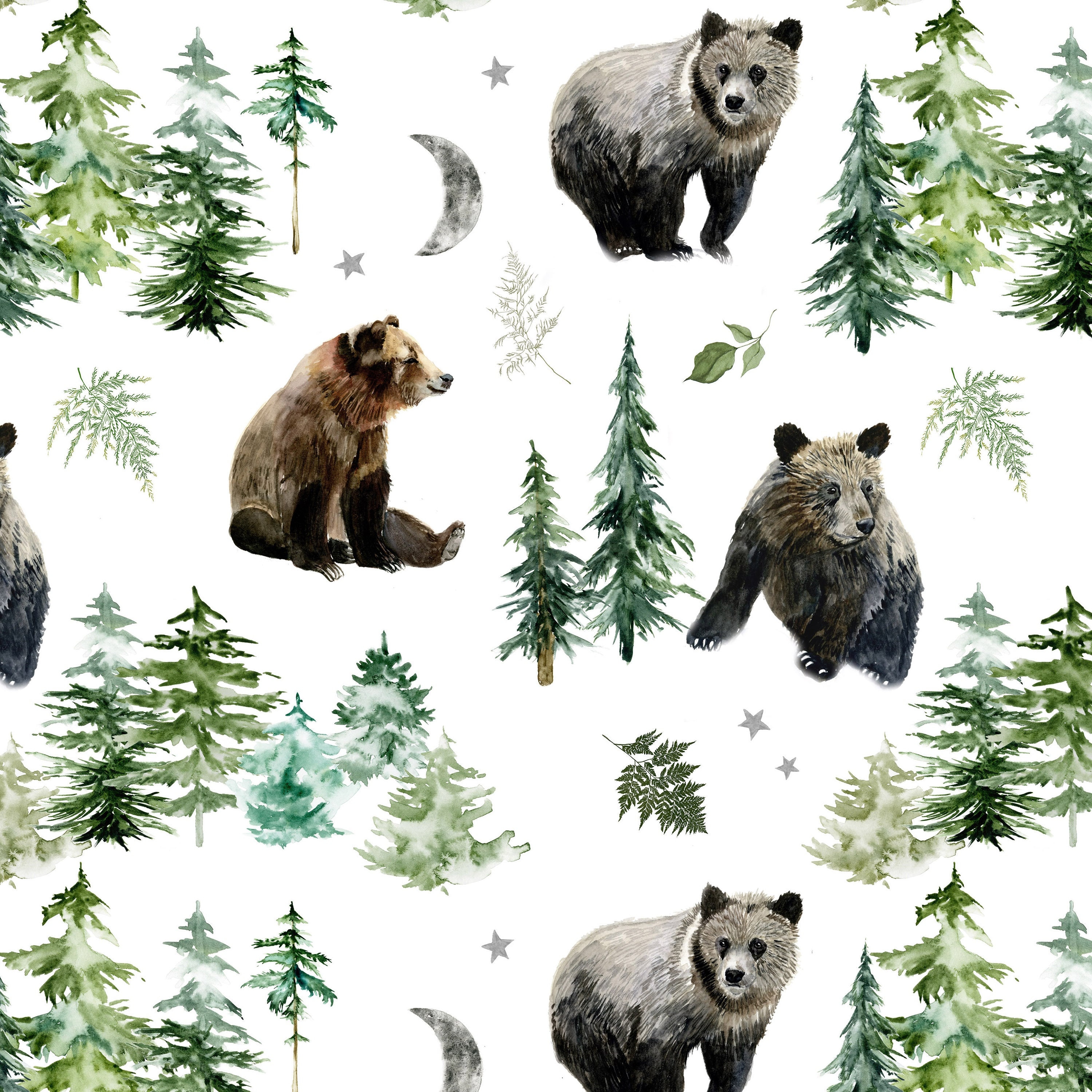 Woodland Bears Fabric by the Yard. Quilting Cotton Organic - Etsy