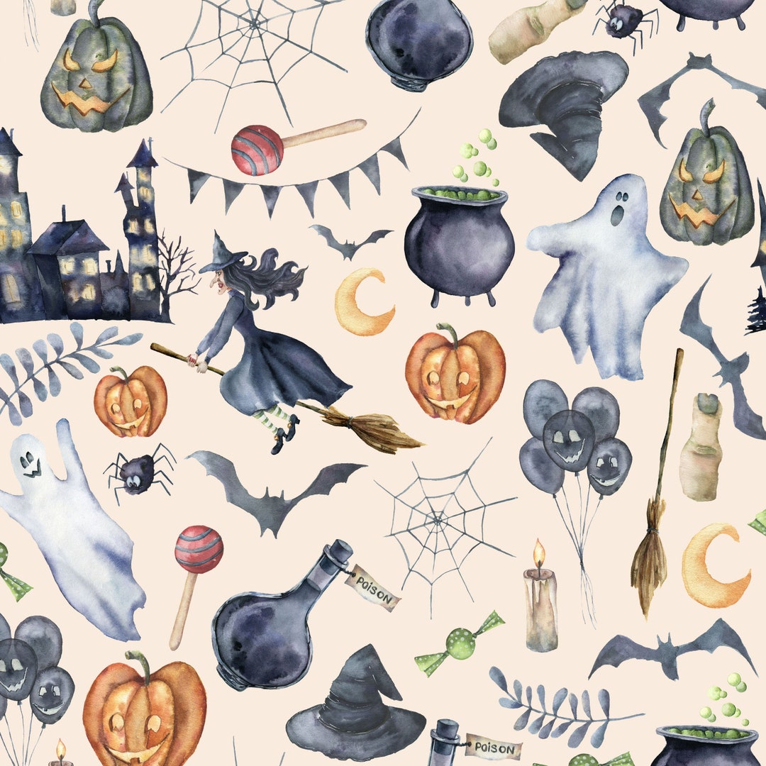 Halloween Fabric - Haunted House, Ghost, Witch, Pumpkins, Spooky ...