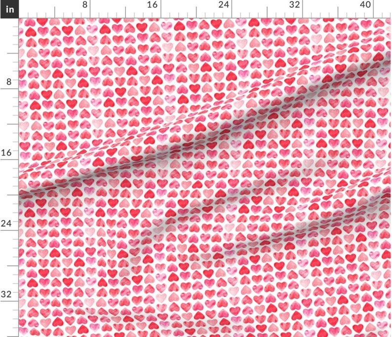 Heart Pitter Patter Fabric by the Yard - Red Pink Watercolor Hearts ...