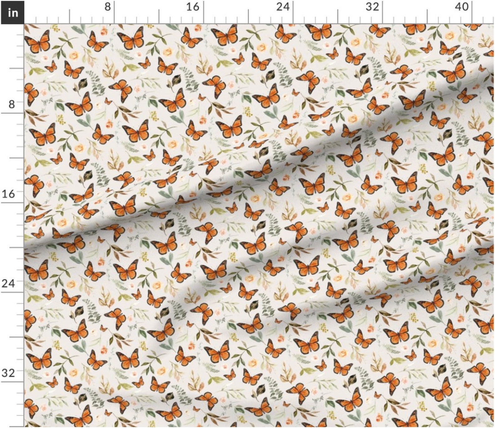 Monarch Butterfly Fabric - Watercolor Butterflies and Florals ...