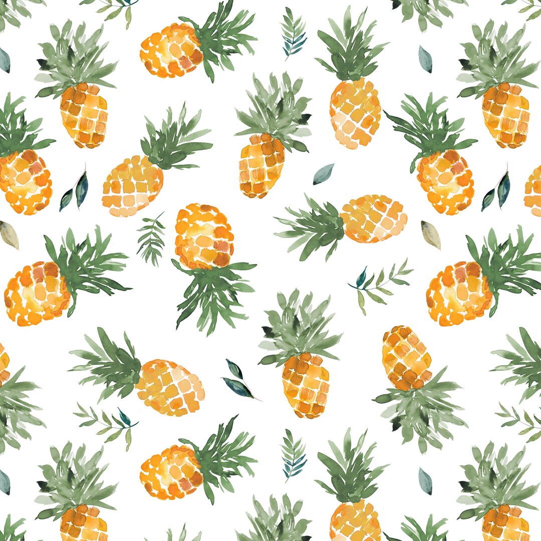 Tropical Pineapples Fabric by the Yard. Summer Fruit, Beach, Food ...