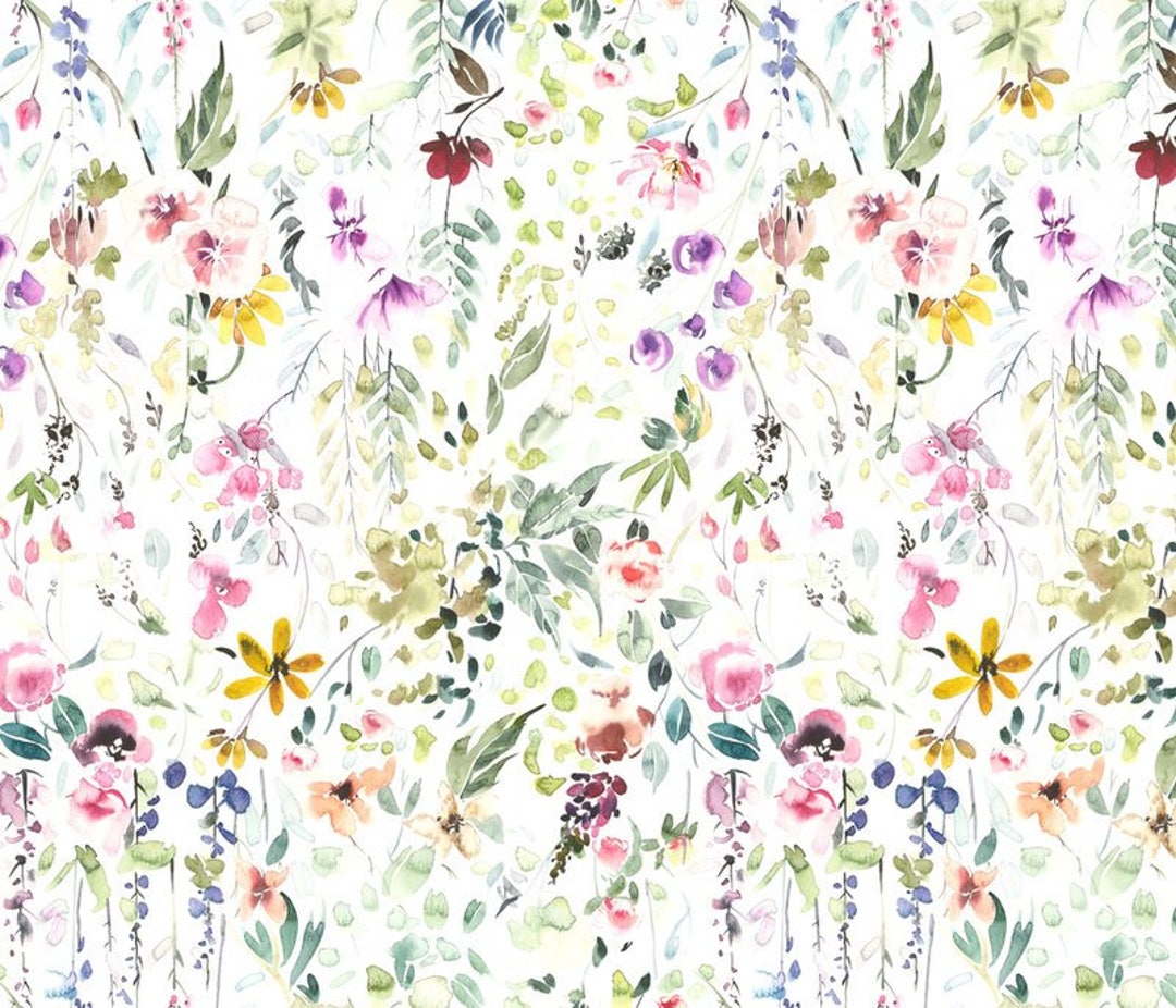 Wildflower Fabric - Watercolor Wildflowers Meadow, Floral, Botanical ...