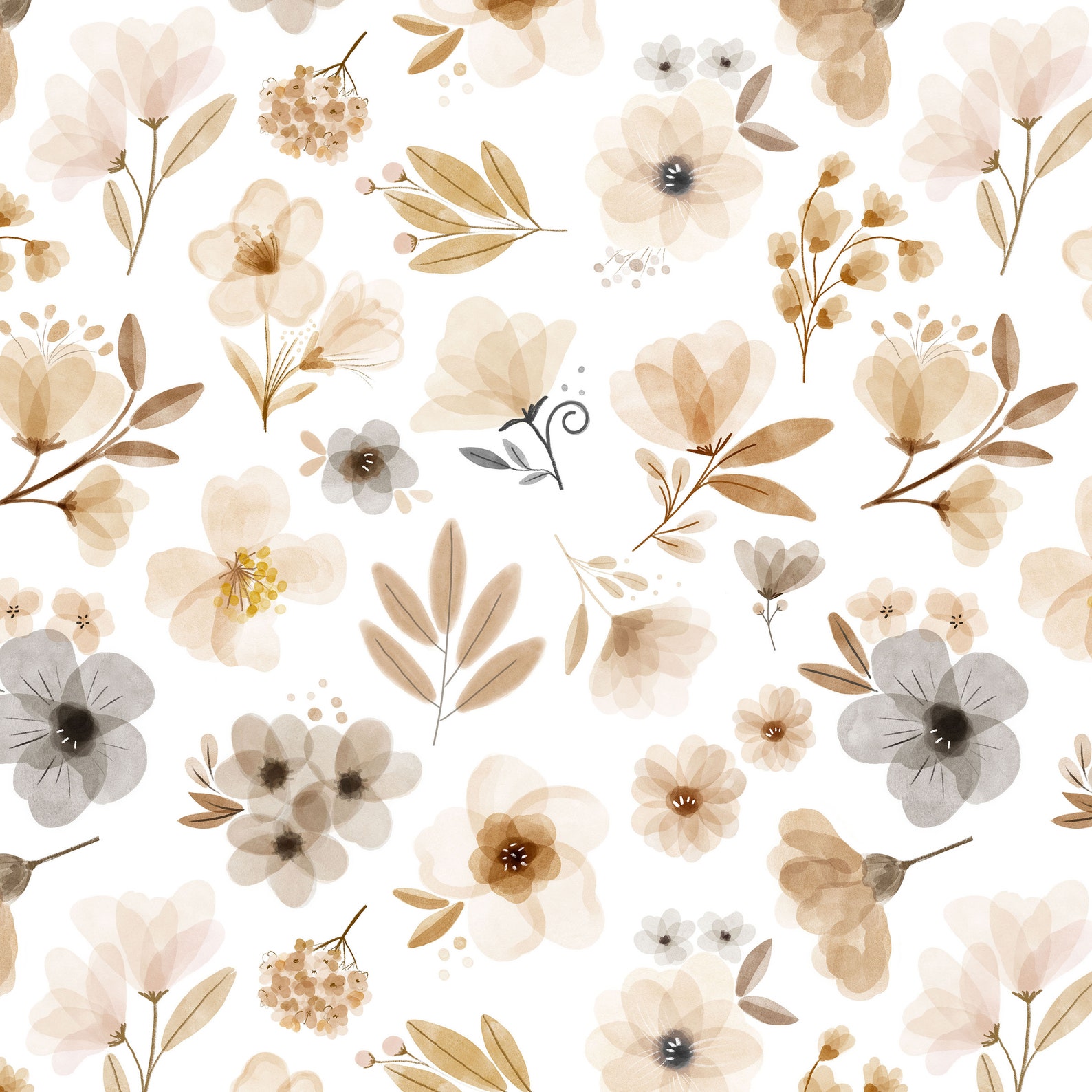Neutral Florals Fabric by the Yard. Quilting Cotton Organic - Etsy