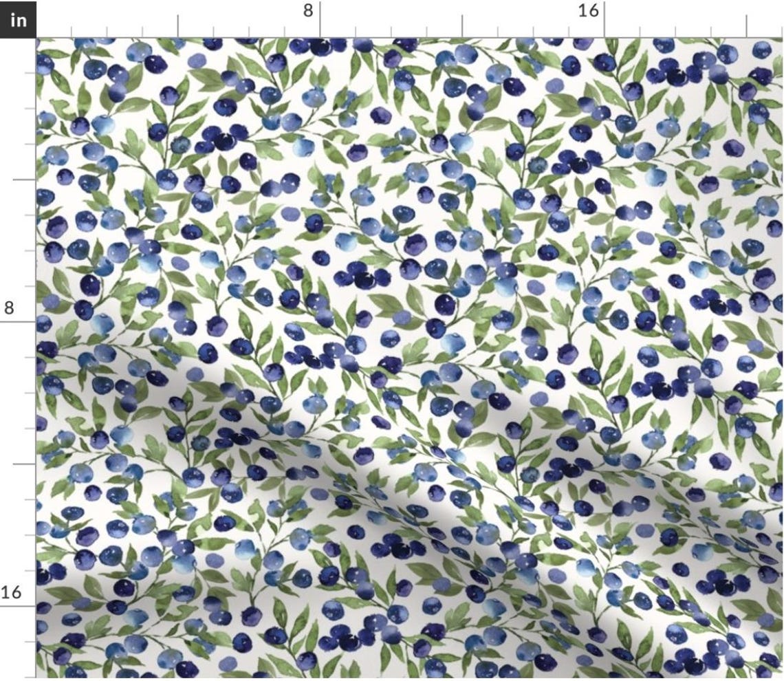 Blueberry Fabric by the Yard. Watercolor Blueberries, Summer Fruit ...