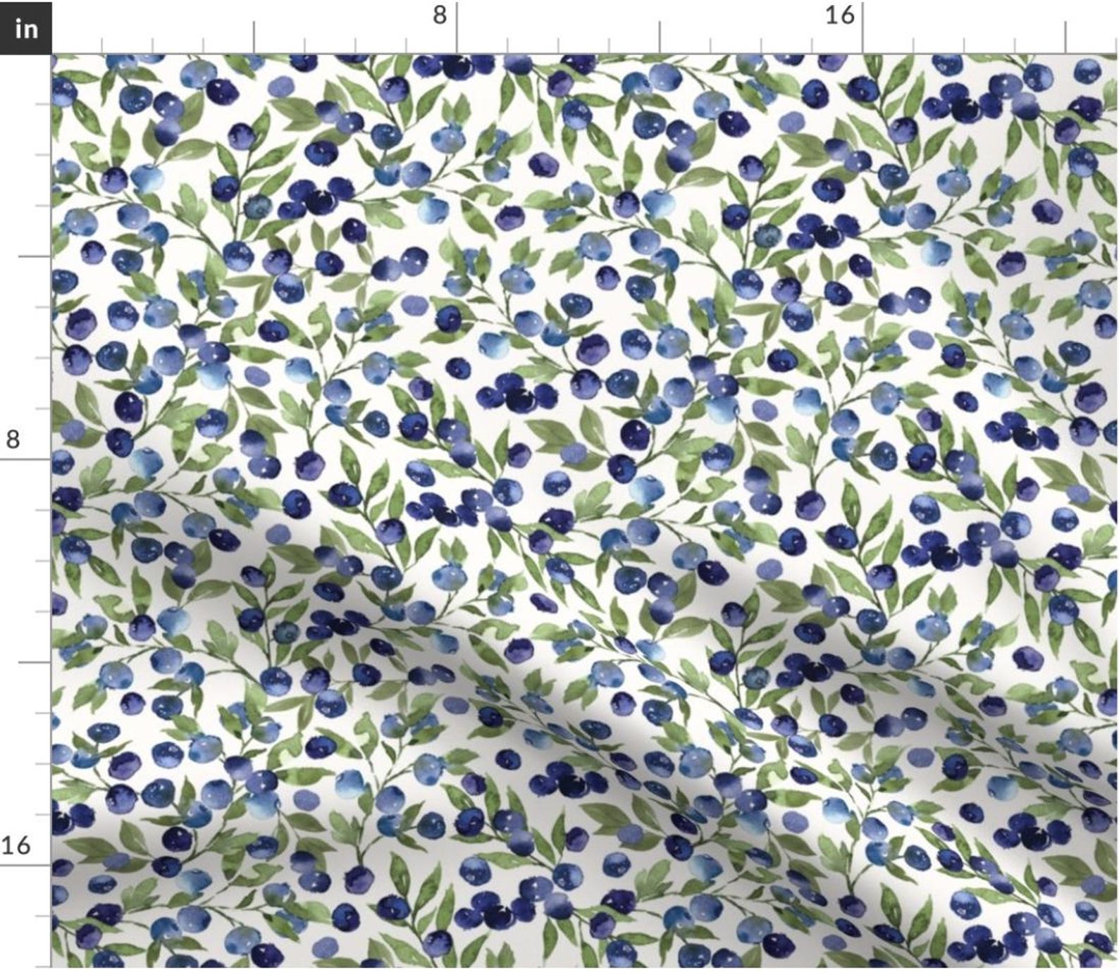 Blueberry Fabric by the Yard. Watercolor Blueberries, Summer Fruit ...