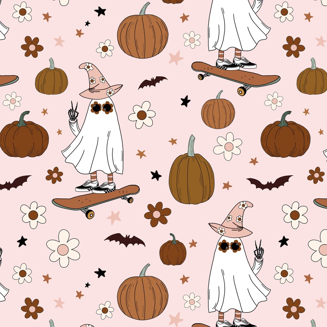 Boho Halloween Ghost Fabric by the Yard in Quilting Cotton, Poplin ...