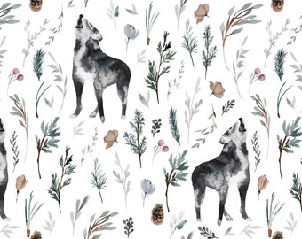 Wolf Fabric October in the Wild / Wolf / Foliage / White by Shopcabin ...