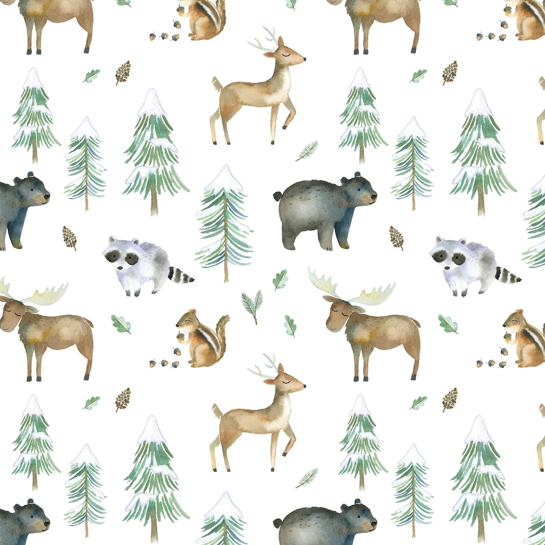 Woodland Forest Fabric - Moose, Dear, Bear, Gender Neutral Nursery ...