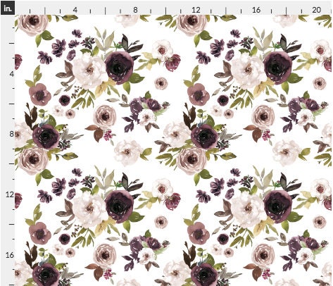Plum Floral Fabric by the Yard. Quilting Cotton Organic Knit - Etsy