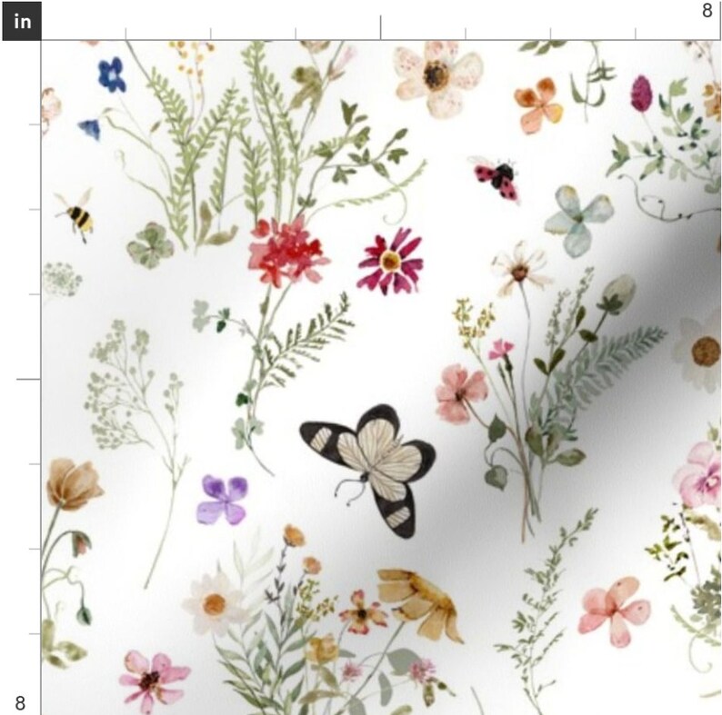 Wildflower and Butterflies Fabric in Quilting Cotton, Organic Knit ...