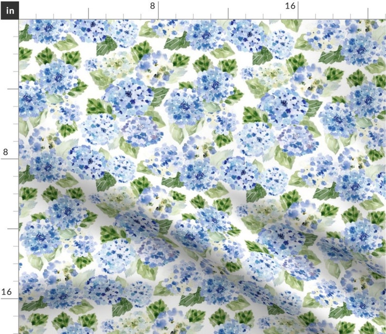 Blue Hydrangea Floral Fabric by the Yard. Quilting Cotton, Organic Knit ...