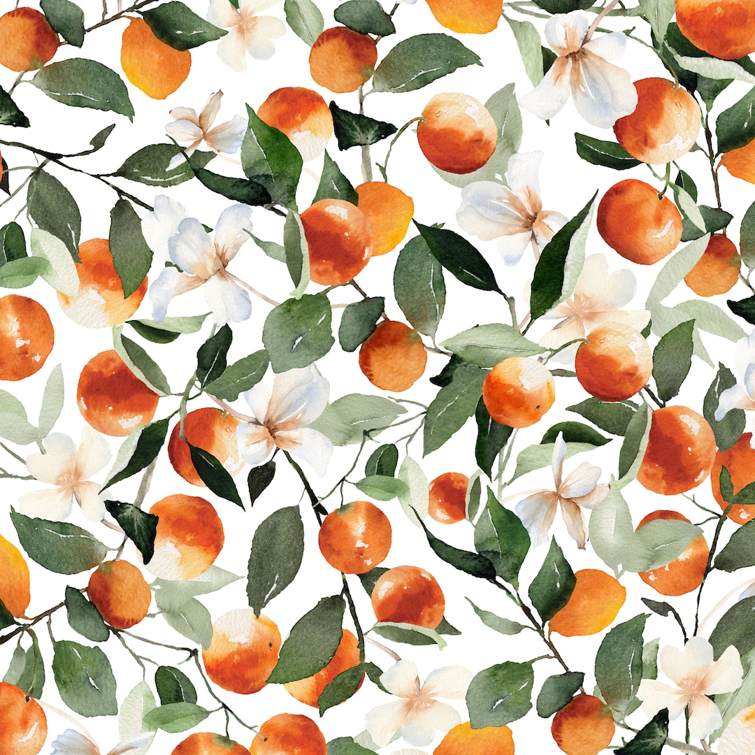 Orange Grove Fabric by the Yard. Watercolor Oranges, Fruit, Botanical ...