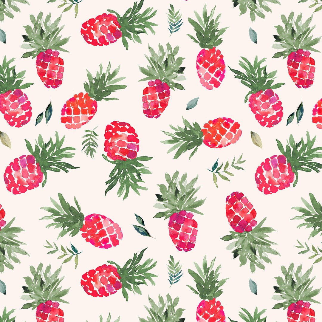 Pineapple Fabric, Red and Pink Pineapples, Summer Fruit, Food, Tropical ...