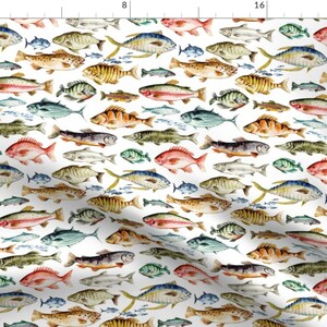 Watercolor Fish Fabric by the Yard. Quilting Cotton, Organic Knit ...