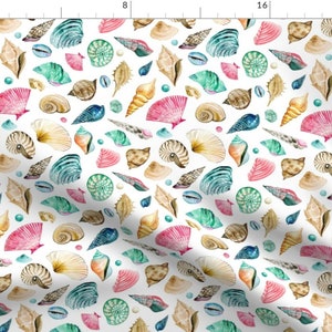 Coastal Sea Shells Fabric - Quilting Cotton, Sateen, Poplin, Organic ...