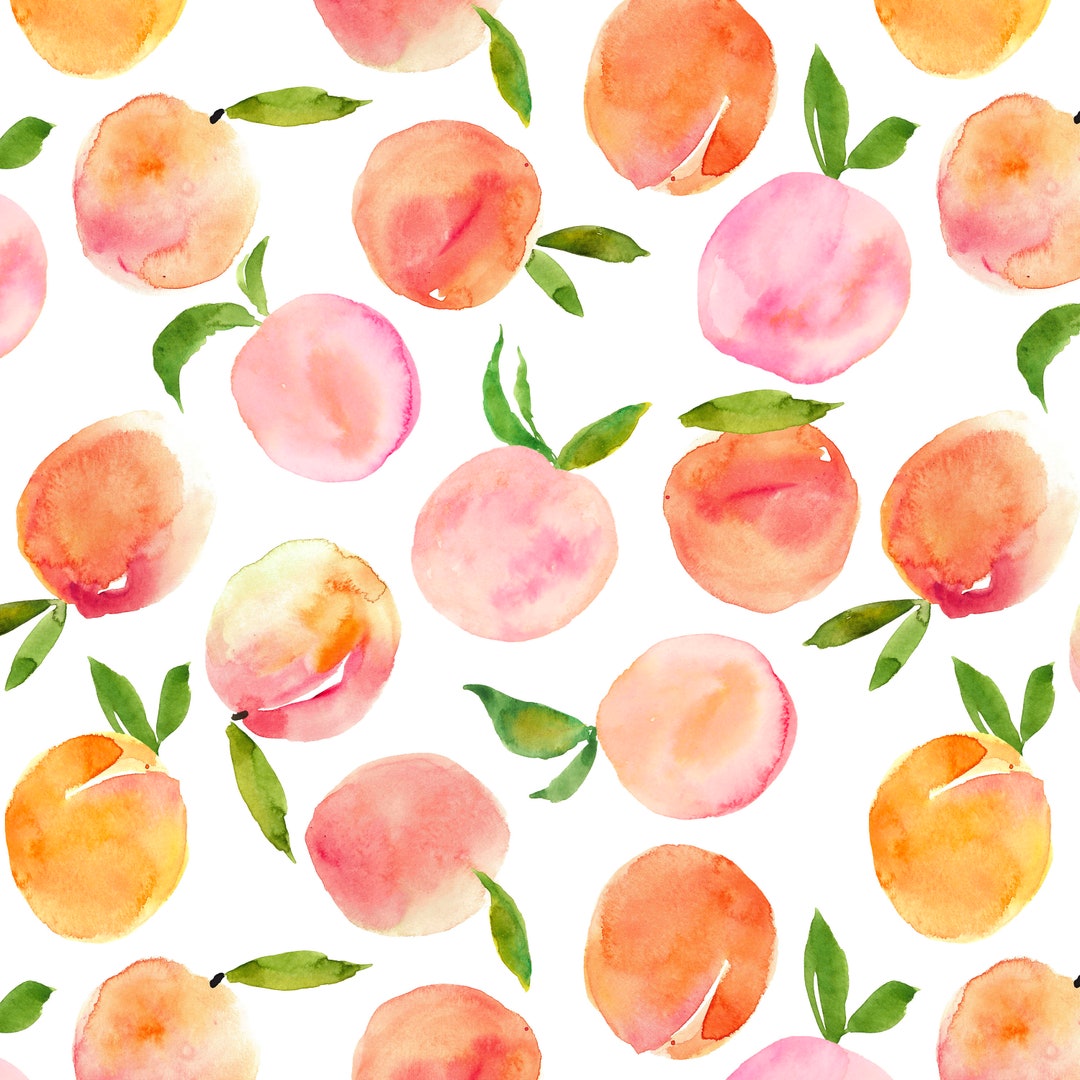 Peach Fabric - Summer Fruit Peaches - Quilting Cotton, Poplin, Organic ...