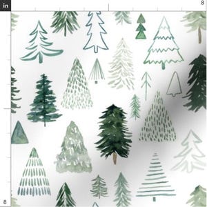 Spruce Christmas Forest Fabric, Watercolor Winter Trees, Woodland, Xmas ...