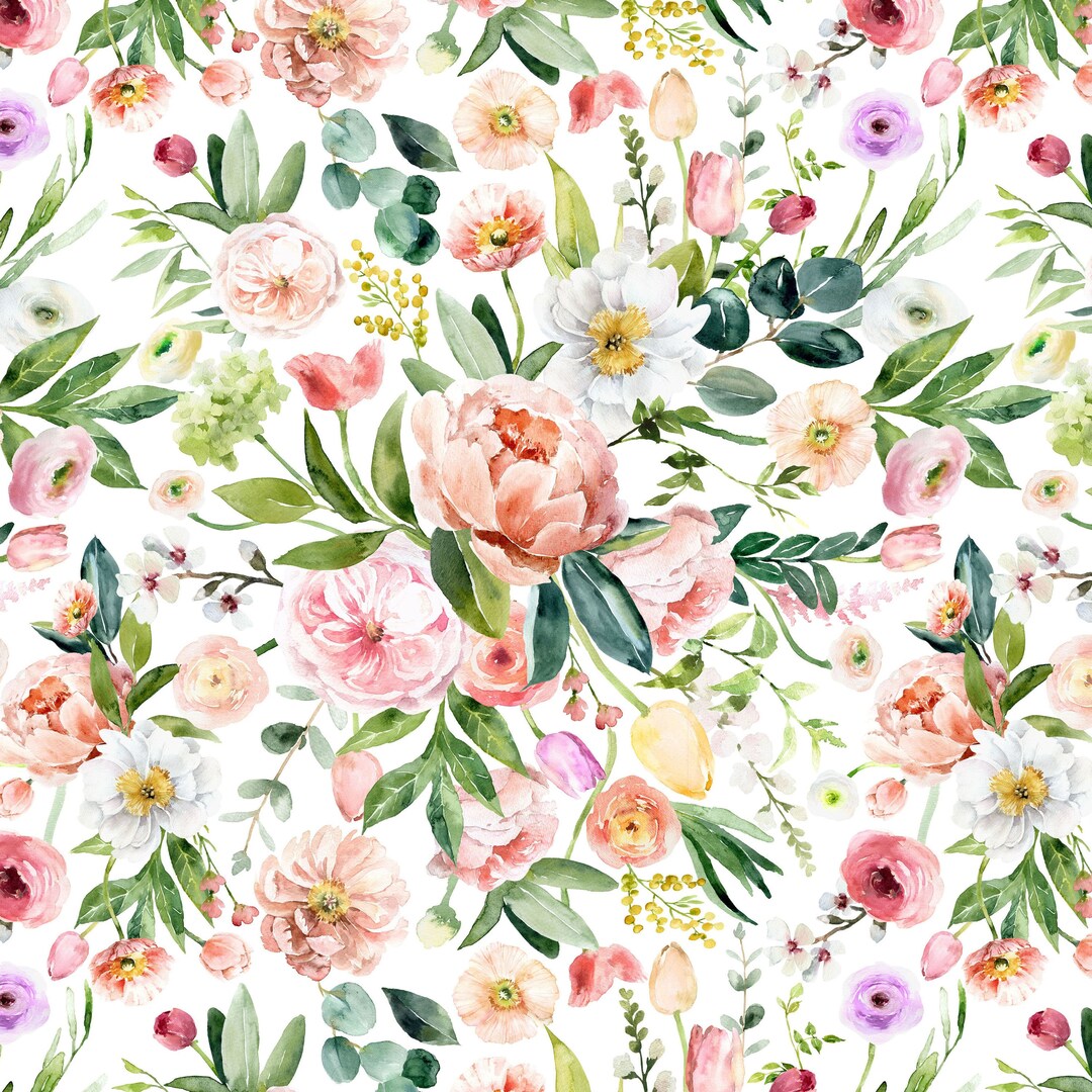 Colorful Floral Fabric - Electric Spring Florals, Botanical, Peony ...