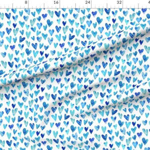 Blue Hearts Fabric - Watercolor Ombre Heart, Love, Wedding, Turquoise ...
