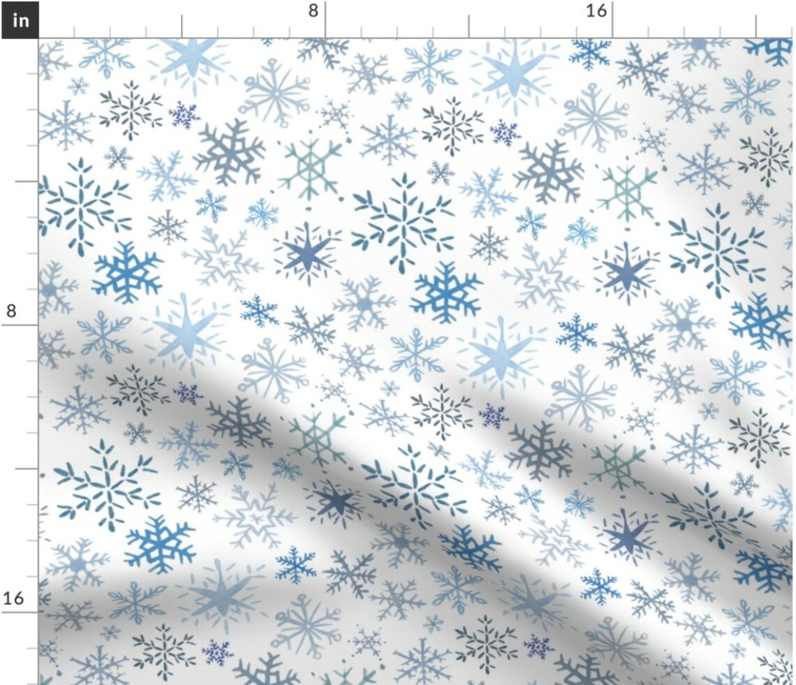 Winter Snowflakes Fabric by the Yard. Quilting Cotton, Knit, Jersey, or ...
