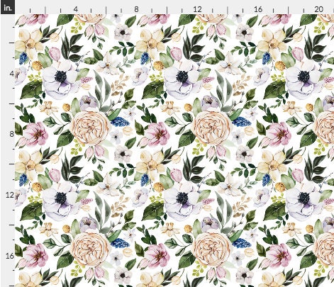Spring Flowers Fabric by the Yard. Watercolor Florals | Etsy