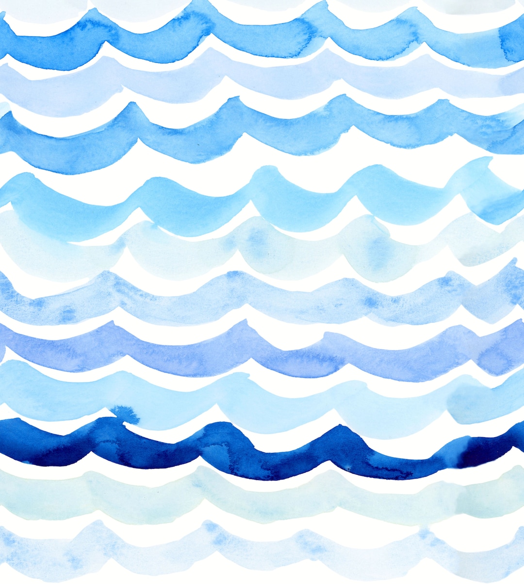 Watercolor Waves Fabric - Coastal Blue Ocean, Beach, Summer - Quilting ...