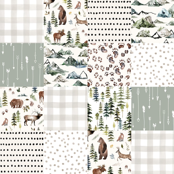 Woodland Baby Animal Cheater Quilt Fabric by the Yard Neutral Nursery ...